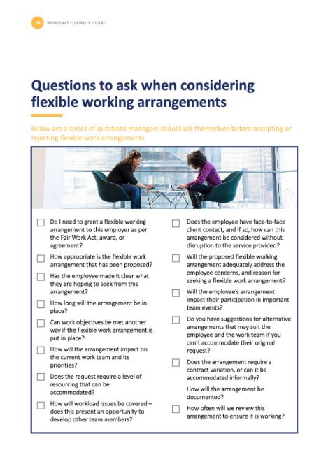 Questions to ask when considering flexible working arrangements - Department of Employment and ...